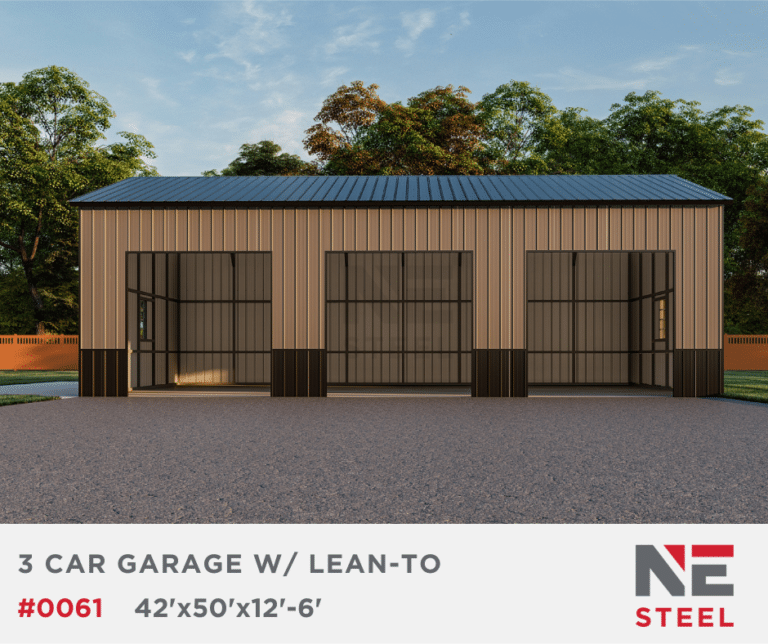 42'x40'x12'/6' Steel Garage w/ Lean-To - Northedge Steel
